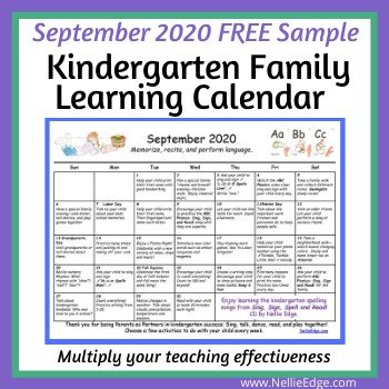 Kindergarten Family-Friendly Learning Calendar - Nellie Edge