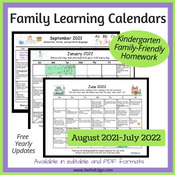 Kindergarten Family-Friendly Learning Calendar - Nellie Edge